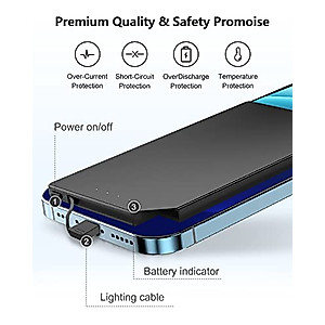 TNTOR Portable Charger with Built in Lightning Cable(MFi Apple Certified) 5000mAh Ultra Slim Power Bank Compatible with iPhone 14/13/12/11 Pro/Max/X/8/7 etc