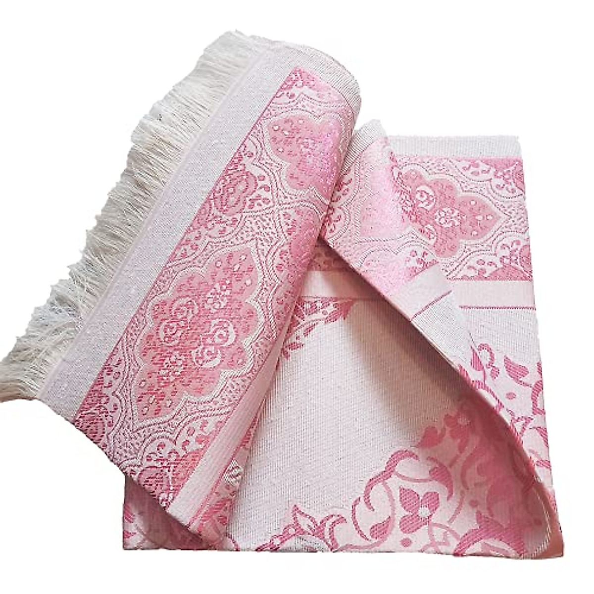 Prayeristan Muslim Prayer Rug - Prayer Mat with Gift Prayer Beads - Ramadan and Islamic Gifts - Portable Prayer Mat for Men and Women - Travel Prayer Mat -Turkish Design Muslim Prayer Rug (Pink)