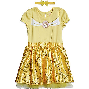 Disney Princess Belle Toddler Girls Dress and Mesh Headband 4T Yellow