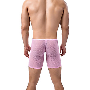 Men Breathable Underwear See Through Boxer Briefs Sheer Mesh Shorts Soft Underpants Lingerie Transparent Pants Pouch Undies Jockstrap Stretch Comfort Pajamas Long sweater cotton vibrators M91-Pink