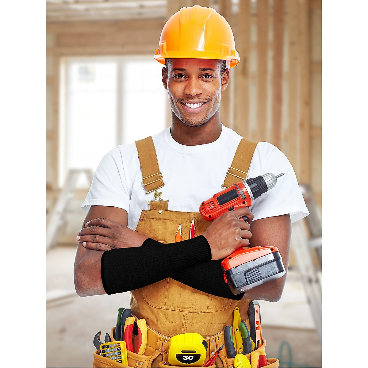 Geyoga 2 Pairs Cut Resistant Sleeves Bite-Proof Arm Protectors Arm Protection Sleeves Guard (Black, 22 cm)