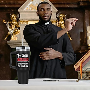 Muwnrol Pastor Appreciation Tumbler - 40 Oz With Handle for Men, Christian Gift Warning