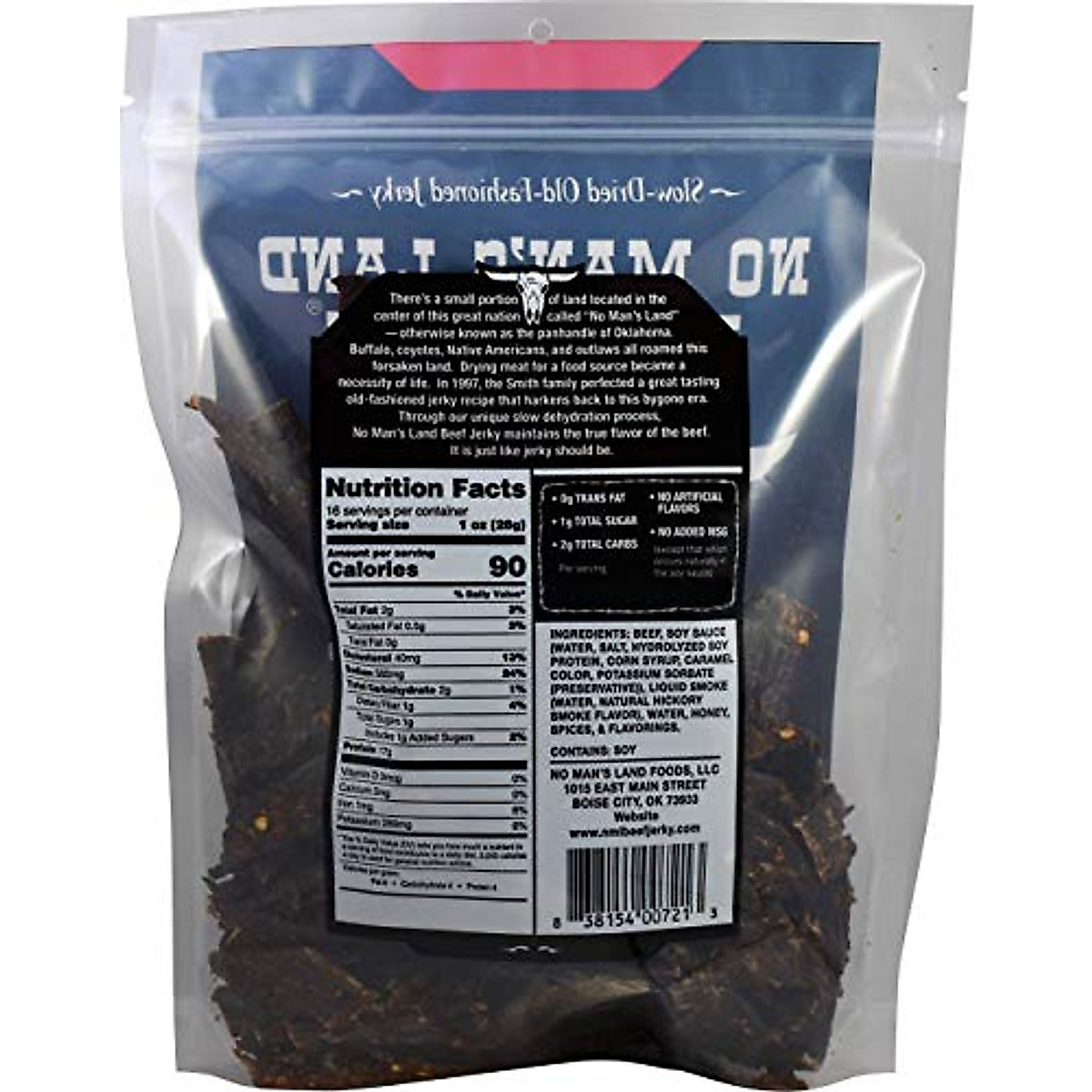 No Man’s Land HOT Beef Jerky High Protein Low Calorie Low Carb Beef Snack 16oz Bag