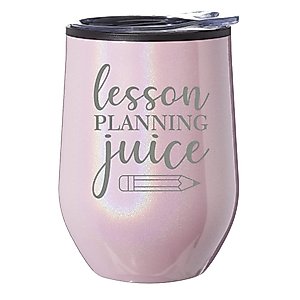 Stemless Wine Tumbler Coffee Travel Mug Glass With Lid Gift Lesson Planning Juice Teacher Funny (Pink Glitter)