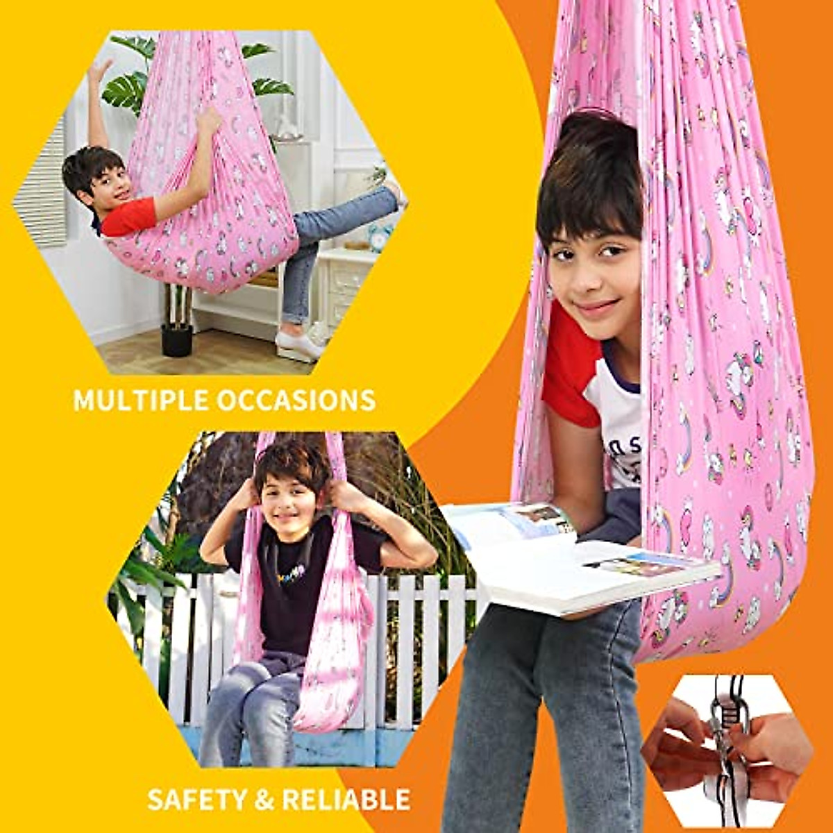 Therapy Sensory Swing for Kids, Indoor Outdoor Special Needs Cuddle Snuggle Swings, Room Ceiling Lycra Fabric Pink Hammock, Gift for Children Girls Teens ADHD, Autism, Aspergers, Sensory Integration