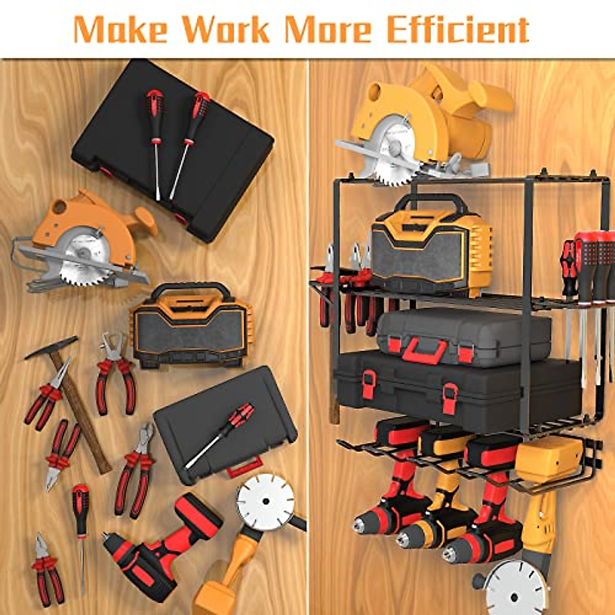 ZEAKOC Power Tool Organizer, 4 Layers Heavy Duty Drill Holder Wall Mount,Steel Tool Hangers Utility Storage Shelves for Handheld & Power Tools,Separate Tool Rack