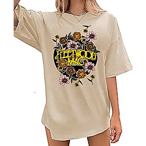 Women Oversized Rock Band T-Shirt Vintage Graphic Rock Music Tees Retro Summer Short Sleeve Concert Shirt Tops (L, Apricot)