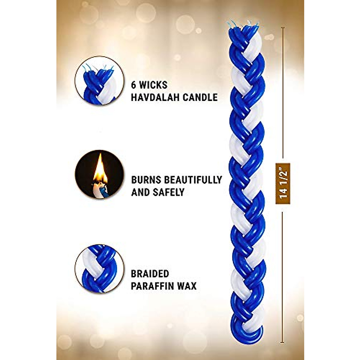 Braided Havdalah Candle - Large Blue and White Paraffin Wax - Handcrafted Havdallah Candle - Shabbat Judaica Gift - Ner Mitzvah