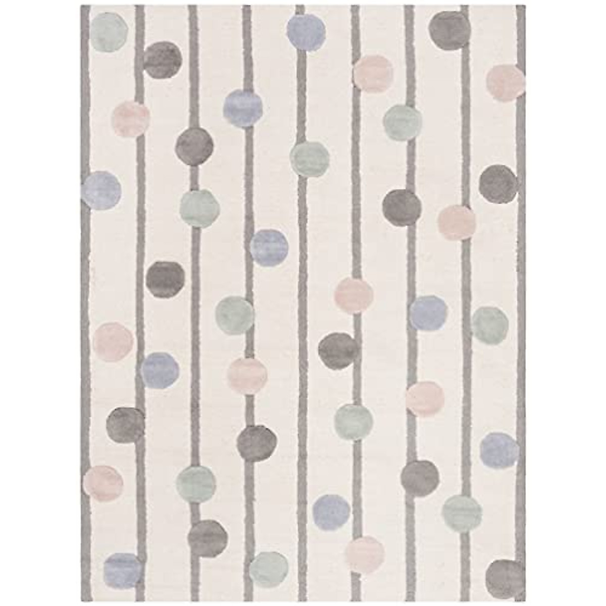 SAFAVIEH Kids Collection 5' x 7' Ivory/Multi SFK909A Handmade Polka Dot Stripe Wool Area Rug