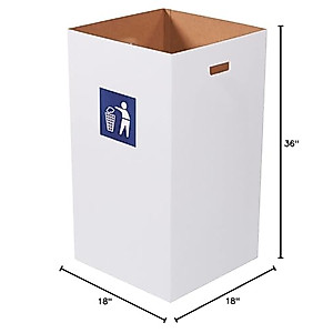 BOX USA Corrugated Trash Can with Waste Logo, 50 Gallon, 18' x 18' x 36', White, 10/Bundle