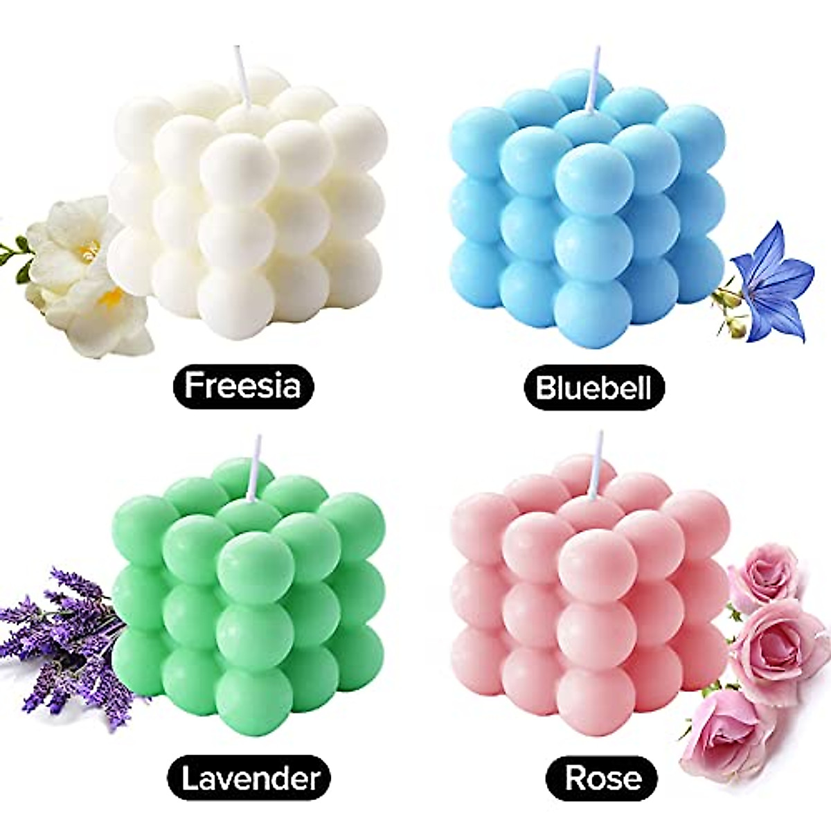 Aokala Scented Bubble Cube Candles, Candles for Home Decor Scented, 5.4 oz Soy Wax Aromatherapy Candle, Aesthetic Room Decor Cute Danish Pastel Large Decorative Shaped Candles Gifts - Freesia(White)