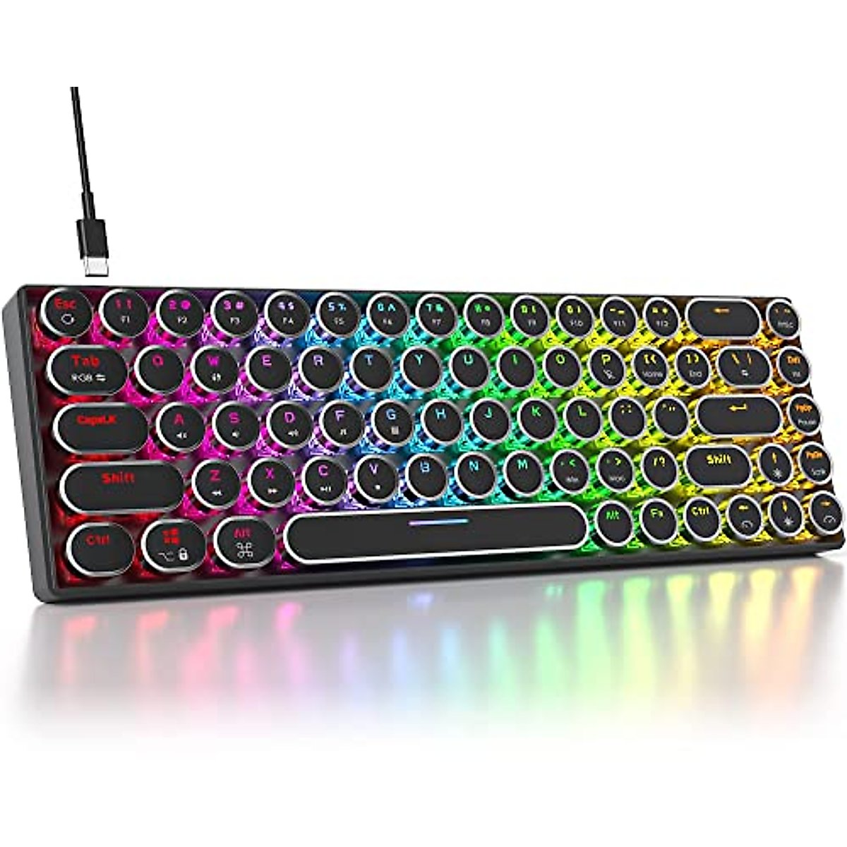 Ussixchare Retro Typewriter Mechanical Keyboard 60 Percent Gaming Keyboard RGB Backlit 68 Keys Punk Keyboard Wired with Blue Switch, Round Keycaps for Windows/Mac/PS4/PS5/Xbox