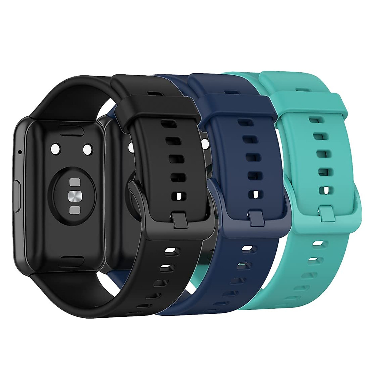 HUABAO Watch Strap Compatible with Huawei Watch Fit,Adjustable Silicone Sports Strap Replacement Band for Huawei Watch Fit Smart Watch (Black + Dark Blue + Teal)