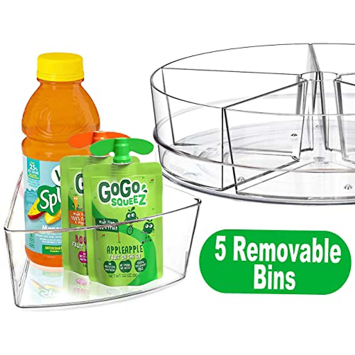 10.6inch Lazy Susan Organizer with 5 Removable Storage Bins, Snack Medicine Cabinet Organizer, Clear Lazy Susan Turntable for Cabinet, Plastic Storage Bins for Kitchen Pantry Organization and Storage