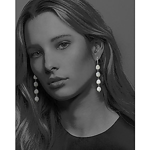 Pearl Dangle Drop Earrings for Women, Long White Pearl with Sterling Silver Post Sensitive Ears,Gold Plated 925 Silver Wedding Earrings Gift (Silver long)