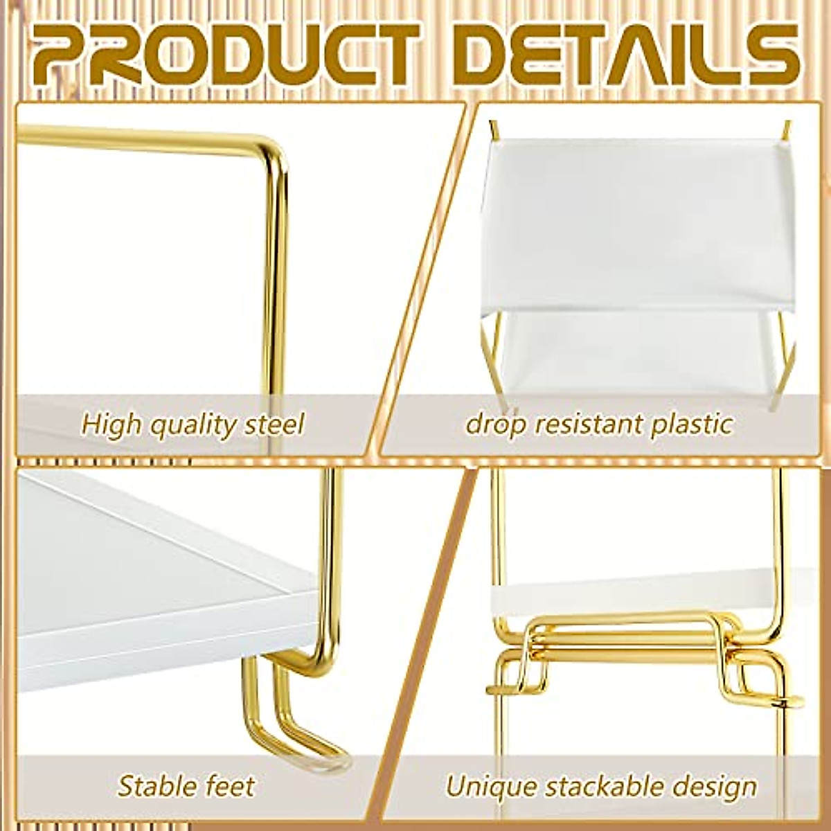 Geelin 2 Pcs Bathroom Countertop Organizer 2 Tier Vanity Counter Organizer Bathroom Countertop Organizer Makeup Shelf Organizer Stackable Gold Perfume Tray Standing Kitchen for Vanity Storage Bedroom