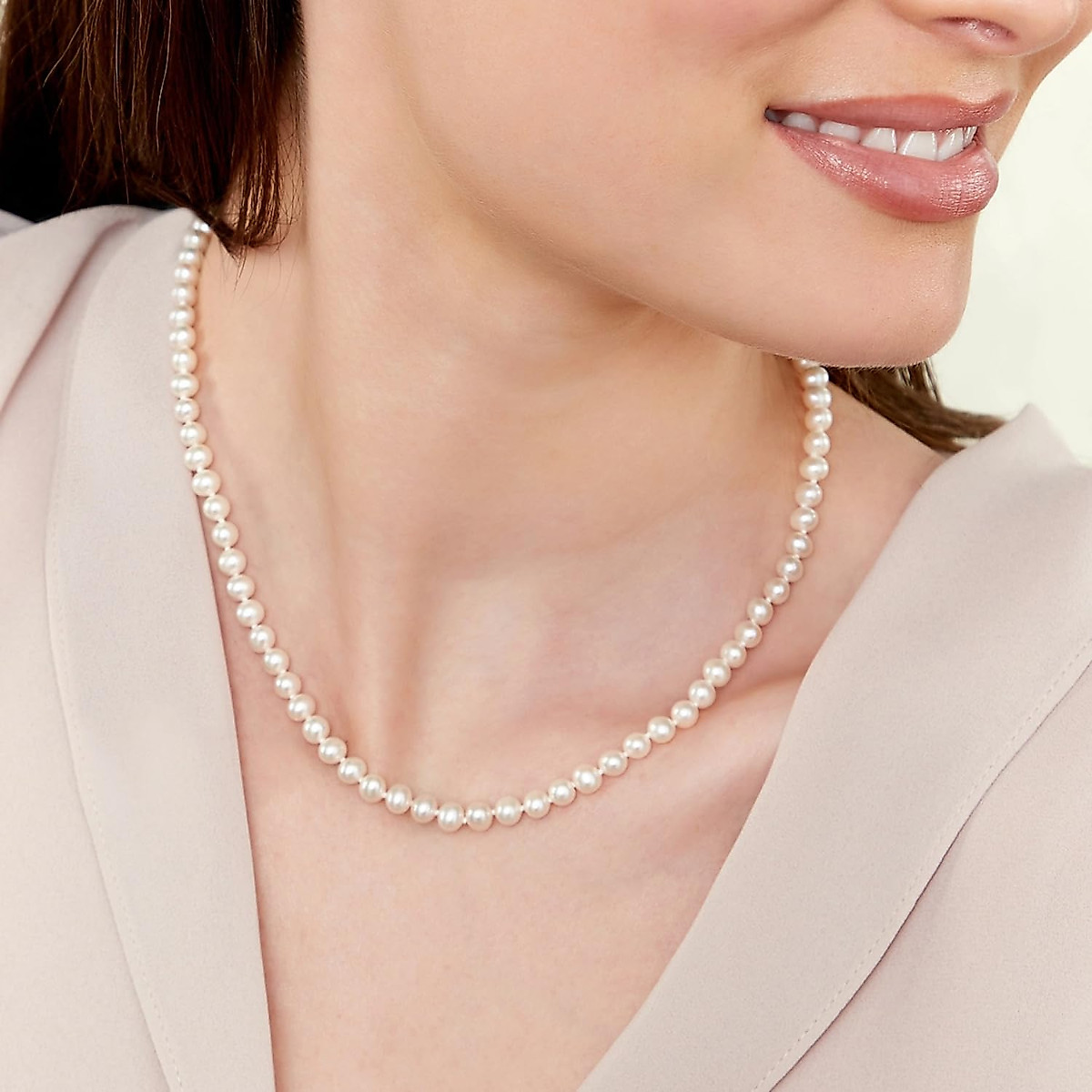 The Pearl Source 14K Gold 8-9mm AAA Quality Round White Freshwater Cultured Pearl Necklace for Women in 20" Matinee Length