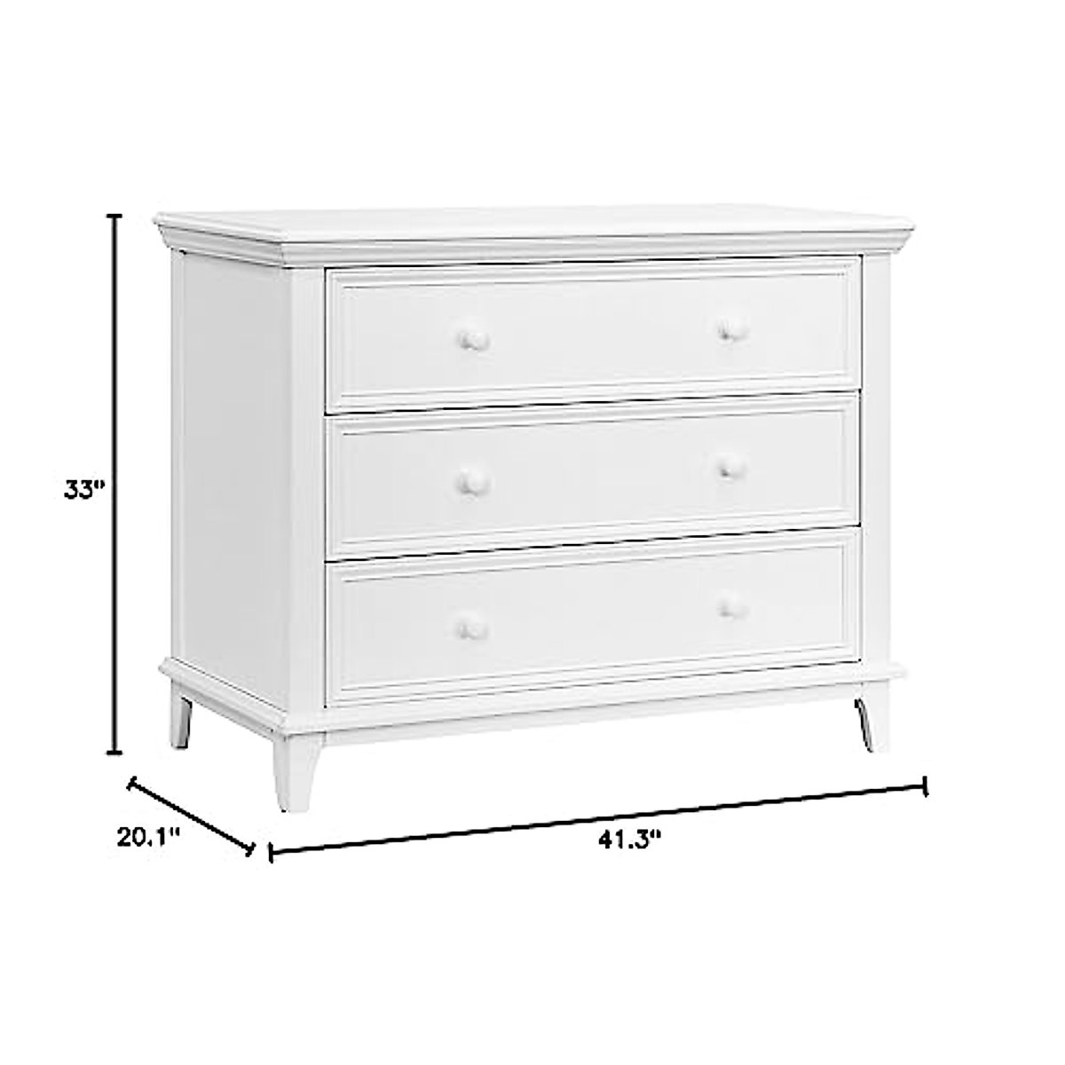 Contours Easy-to-Assemble Transitional 3-Drawer Dresser - Built-in Hardware, Changing Table Height, 3 Spacious Drawers, Sculpted Wooden Knobs, Anti-Tip Kit, White