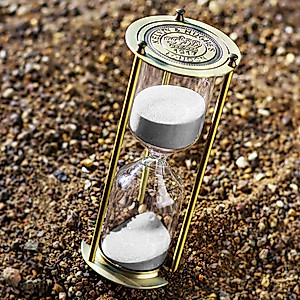 Vintage Sand Timer 5 Minute Hourglas,5.1 Inch Small Sand Clock, Antique Brass Grave Sand Watch 5 Min,Antiguo Reloj De Arena 5 Minuto,Metal Unique Sandglass for Kitchen Home Office Game Gifts