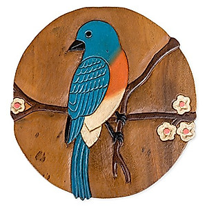 Bluebird Hand Carved Acacia Hardwood Decorative Short Stool