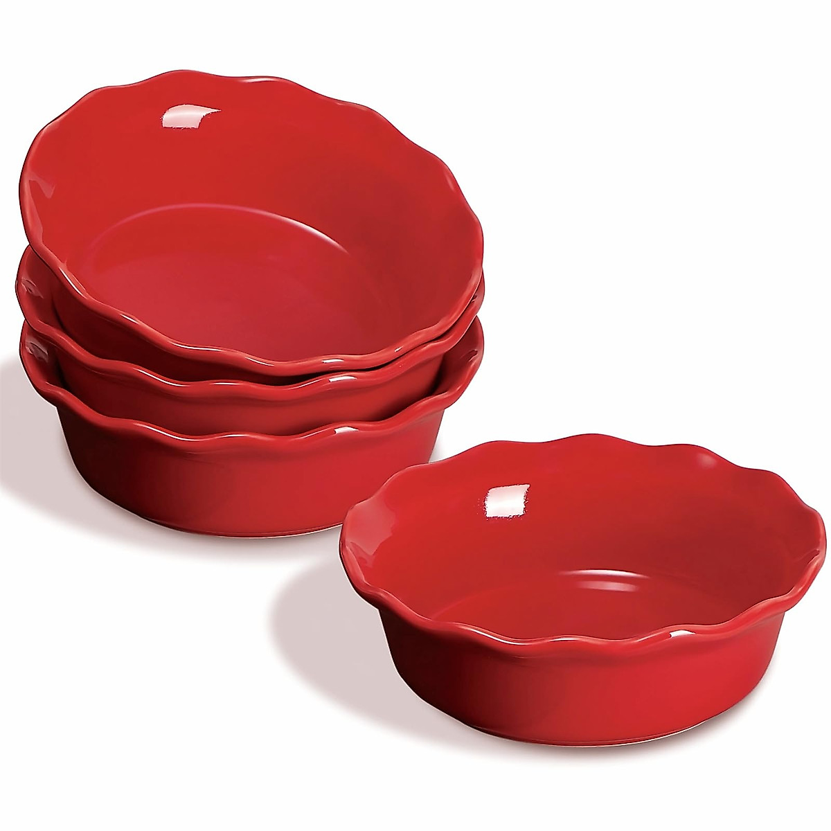 ONEMORE Pie Pans, 6.8 inch Small Chicken Pot Pie Plates 16 oz Deep Dish Pie Pan Ceramic Baking Plates for Dessert Oven Safe Round Baking Dish Pans Set of 4 - Red