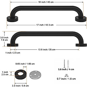 16 Inch Matte Black Shower Grab Bar-1" Diameter, iMomwee Stainless Steel Elderly Safety Bars, Bathroom Shower Balance Bar, Wall Handrail Support, Handicap Senior Disabled Pregnant Assist Bath Handle