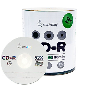 Smart Buy Logo CD-R 100 Pack 700mb 52x Blank Data Recordable Discs, 100 Disc, 100pk