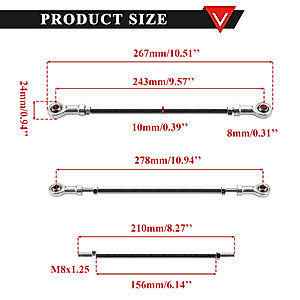 PRO BAT 2pcs 210mm Universal 11" x 5/16 8mm Tie Rod End Steering Kit Go Kart Off Road Dirt Bike ATV
