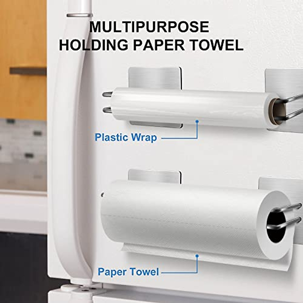 ESINAM Magnetic Paper Towel Holder Upgraded Version, Strong Magnets RV Paper Towel Holder Wall Mount for Refrigerator & Grill, Pegboard Hanging Paper Towel Holder - Premium Silver Stainless Steel