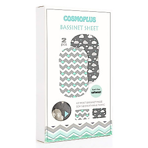 COSMOPLUS Bassinet Sheet Set 2 Pack Stretch Fitted Cradle Fitted Sheets for Bassinet Pads/Mattress, for Boys Girls,Unisex,Ultra Soft,Whale/Cloud