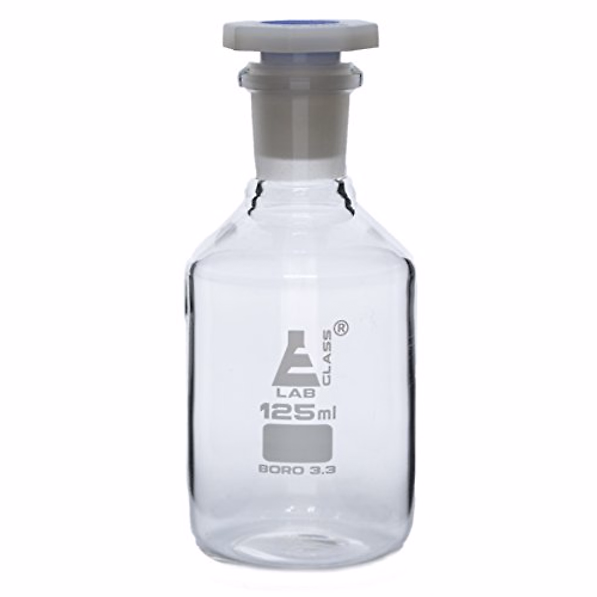 EISCO 125mL (4.2oz) Glass Reagent Bottle with Acid Proof Polypropylene Stopper, Borosilicate 3.3 Glass Labs