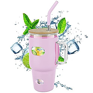 Glass Tumbler Cup with Silicone Sleeve, 32oz Water Bottle Tumbler w/ Bamboo Lid and Straw- Easy to Grip, Leakproof Glass Tumbler Mug Drinking Glass Cups, Dishwasher Safe for Travel Home Coffee (Pink)