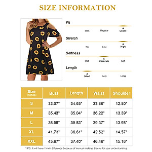 Tanst Sky Sunflower Dress for Women, Ladies Summer Sexy Club Outfits Vestidos De Verano para Mujer Stretchy Mid Length Swing Sun Dresses with Pockets Black L
