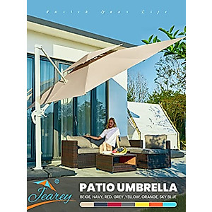 JEAREY 11FT All-Aluminum Cantilever Patio Umbrella Deluxe Large Outdoor Square Umbrella Double Top Offset Hanging Umbrella Heavy Duty Pool Umbrella with Brand Crank & 6 Gears Lift System for Deck Yard Patio Garden Lawn Market, Beige