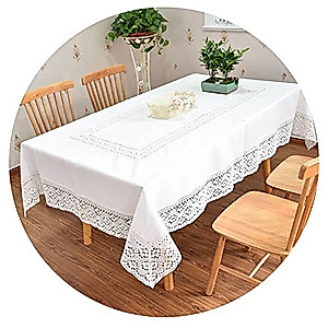 Table Cloth Cotton Linen, Crocheted (White) - Oblong (60''x80'' (150x200 cm))