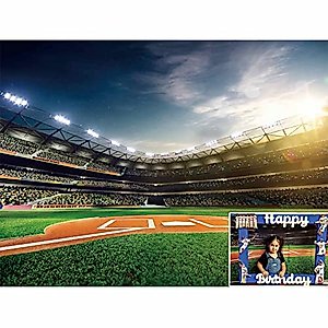 Riyidecor Green Baseball Field Backdrop Fabric Polyester Stadium 7Wx5H Feet Photography Background Art Fabric Booth for Children Decorations Birthday Festival Event Props Party Photo Studio Shoot