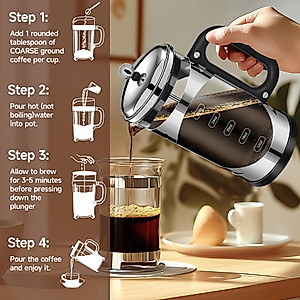 YMMIND 34 Ounce French Press Coffee Maker Chromium Stainless Steel Coffee Press, with 4-Level Filter System, Heat Resistant Thickness Borosilicate Glass, BPA-Free Brewed Coffee Pot for Camping Gifts