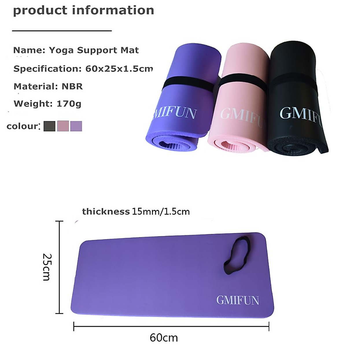 GMIFUN Small Yoga Knee Pad Cushion Extra Thick,Support for Knees, Head, Wrists and Elbows,Exercise Mini Mat with Strap and Carrier Bag Purple