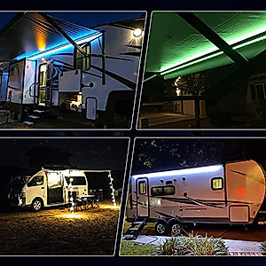 WELLUCK RV LED Camper Awning Lights, 12V, 12FT/3.6M, Dimmable, Remote Control, Warm White Mode and RGB Mode, LED Light Strip Exterior Lighting Fixture for RV Camping Canopy Motorhome Travel Trailer