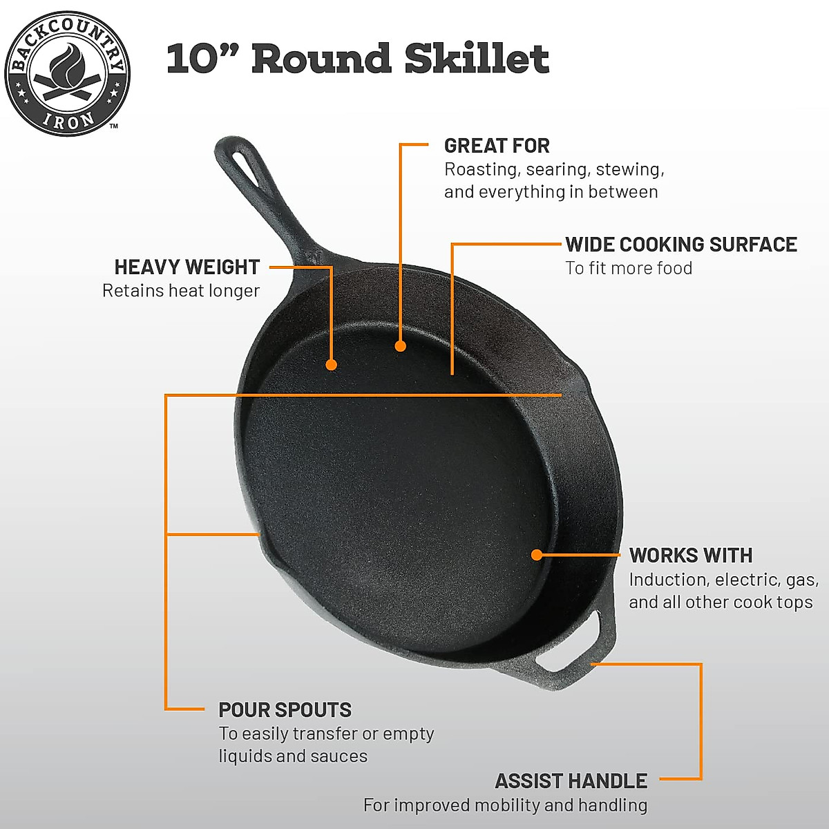Backcountry Iron 12 Inch Round Large Pre-Seasoned Cast Iron Skillet