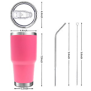 Toopify 30 oz Stainless Steel Insulated Tumbler Travel Mug with Straw Slider Lid, Cleaning Brush, Double Wall Vacuum (Hot Pink)