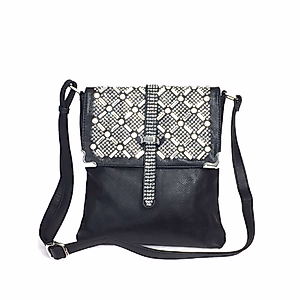 Zzfab Rhinestone Sparkle Top Bling Cross Body Bag Black