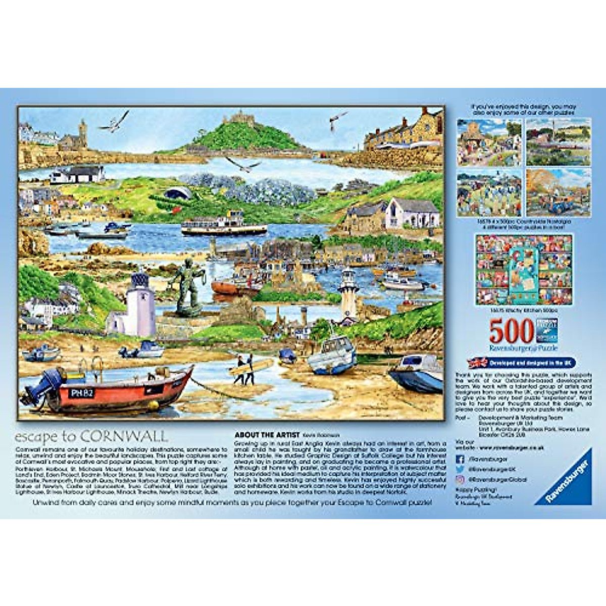 Ravensburger Escape to Cornwall 500 Piece Jigsaw Puzzles for Adults and Kids Age 10 and Up - Beach & Countryside
