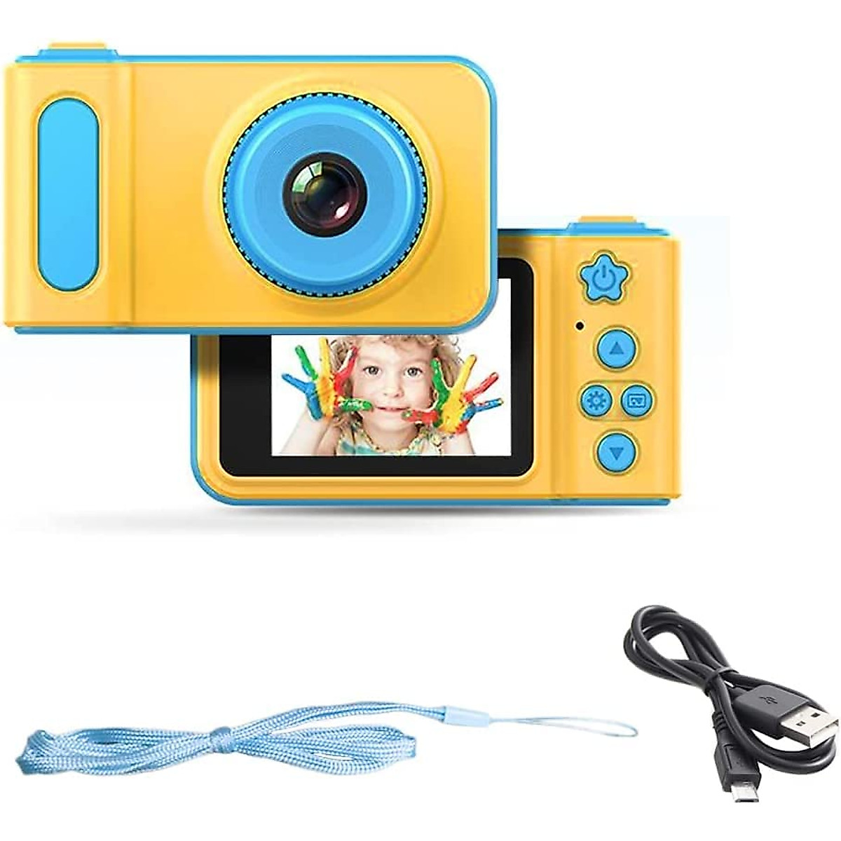 eDealz Full 1080P Kids Selfie HD Compact Digital Photo and Video Rechargeable Camera with 2" LCD Screen, Video Games and Micro USB Charging (Blue, Camera Only)