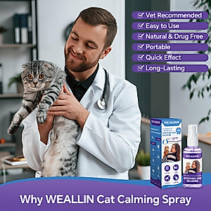 WEALLIN Cats Calming Spray (60 ML), Natural Calming Solution for Cats-Cat Facial Pheromone, Reduce Stress, Anxiety, Scratching, Hiding, Suit for Home, Travel, Vet Visits, Protect Furniture, Floors