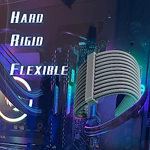 Qingsea Power Supply Cable Kit 30cm Mod Sleeve Extension Sleeved Custom Mod for PSU to Motherboard PC Power Supply Cable (16AWG, Grey, 5)