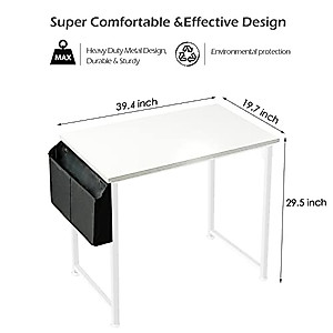 Lufeiya White Computer Desk for Bedroom - 40 inch Simple Modern Study Table Kid Girls Student Home Office Writing Desk, White