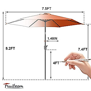 FRUITEAM 7.5' Solar 24 LED Lighted Umbrella-Solar Umbrella Lawn and Garden w/Easy Tilt Adjustment, Market Umbrella Adjustment and Crank Lift System for Patio