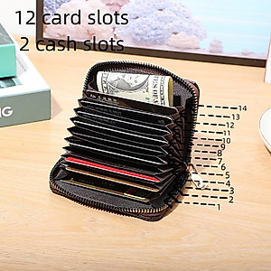 PEIQICHU Red Credit Card Holder 14 Slots Soft PU Leather Card Case Card Protector Metal Zipper With Keychain Men & Women RFID Blocking Small Wallet for ID Card Credit Cards