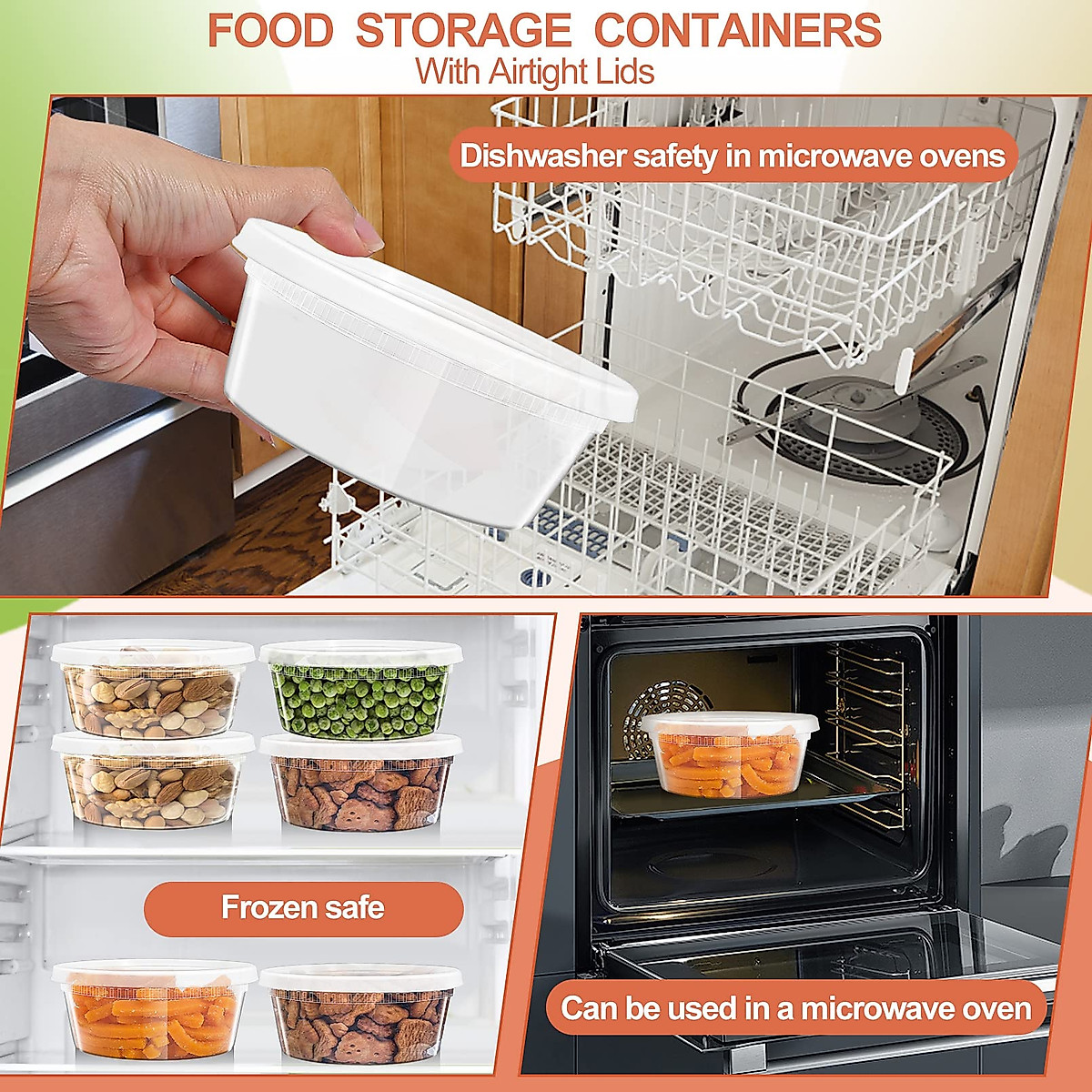 RAIHOMKIT 48 Pack Food Storage Containers with Lids,8 oz Deli Containers,8oz Plastic Containers,Deli Food Storage Containers with Airtight Lids,Meal Prep Containers,BPA Free,Microwave/Freezer Safe